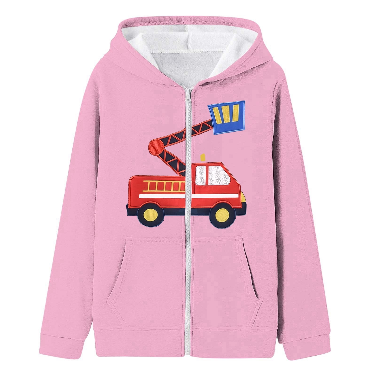 DHFJKG Coat Boys Girls Fire Truck Print Hooded Zip Up Jacket For Kids ...