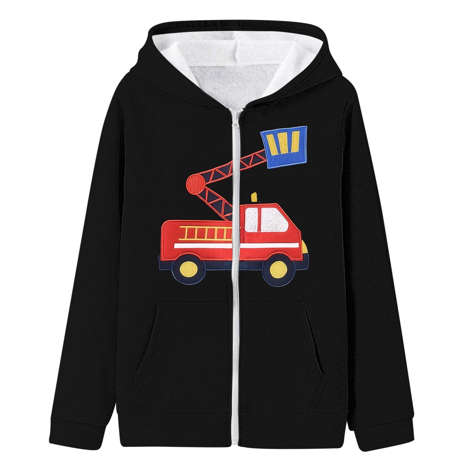 DHFJKG Coat Boys Girls Fire Truck Print Hooded Zip Up Jacket For Kids ...