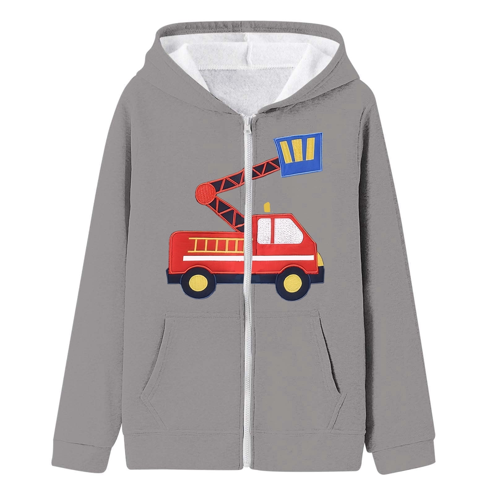 DHFJKG Coat Boys Girls Fire Truck Print Hooded Zip Up Jacket For Kids ...
