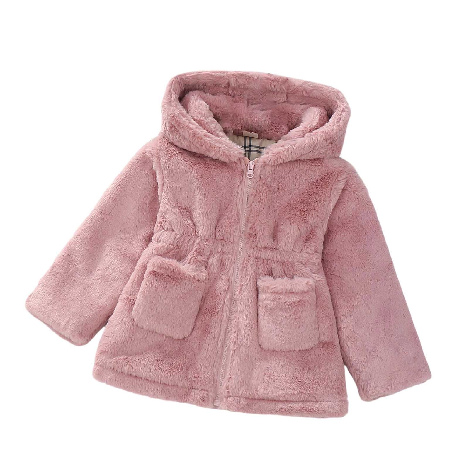 DHFJKG Coat Toddler Girls Winter Windproof Fuzzy Coat Hooded Thicken Warm Elastic Waist ...