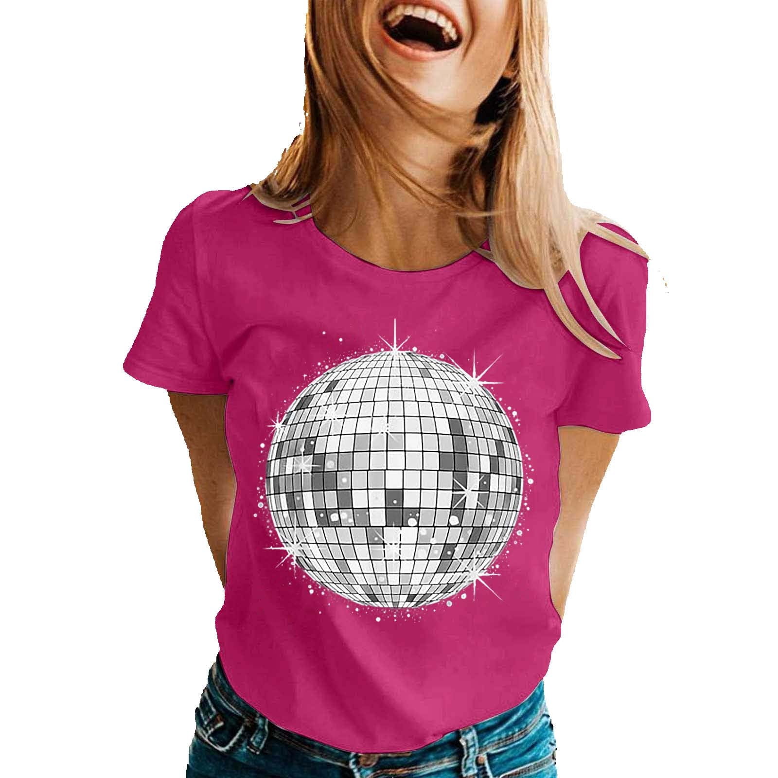 DHFJKG Disco Party T Shirts For Women Short Sleeve Crewneck Loose Fit ...