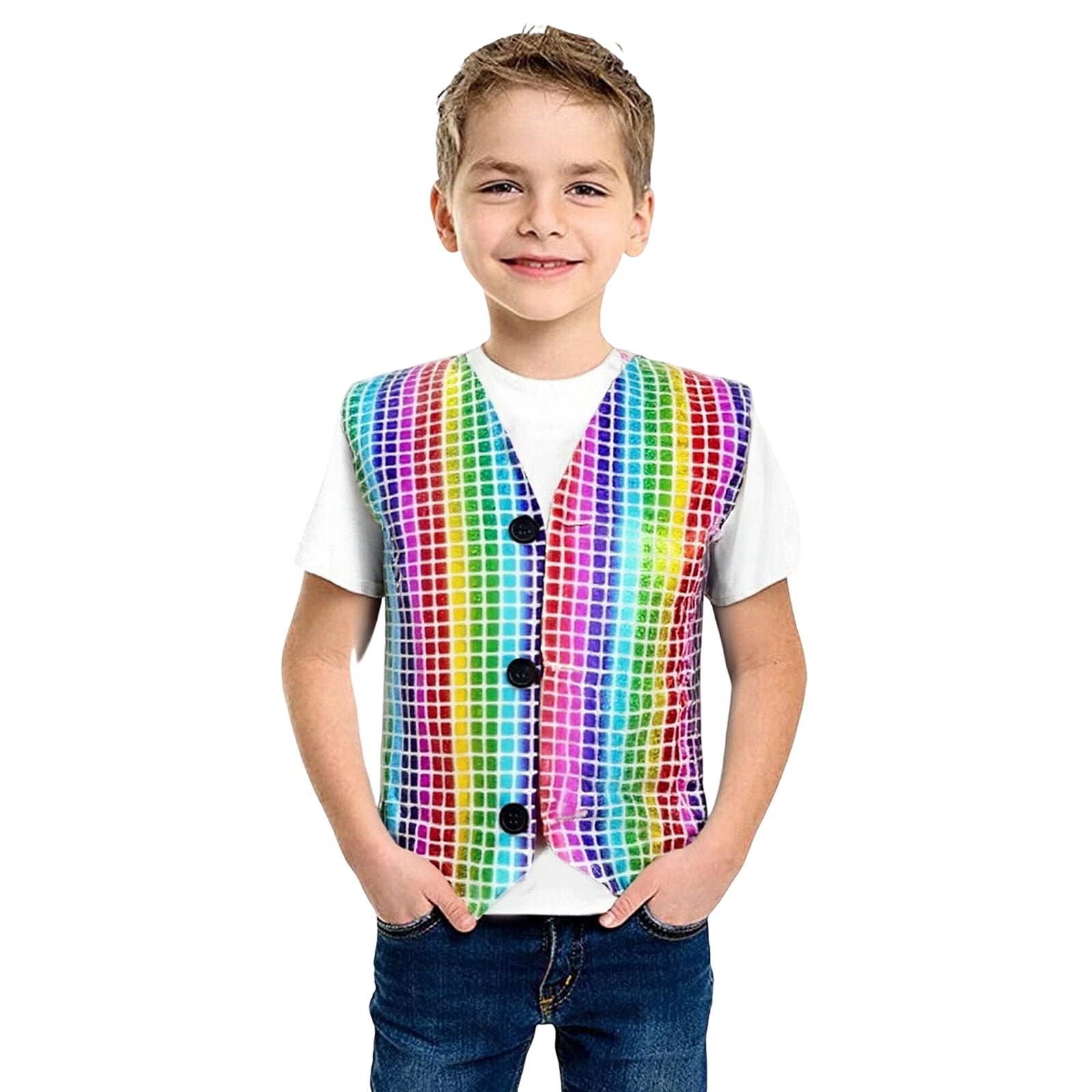 DHFJKG Dress Up Sequains Boys Girls Vest Carnival Themed Square Sequin ...