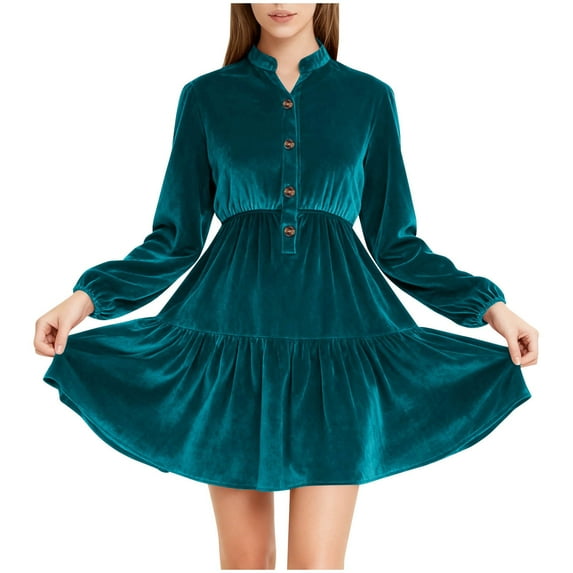 DHFJKG Dresses For Women Elegant Long Sleeve Velvet Mini Dress Stand ...