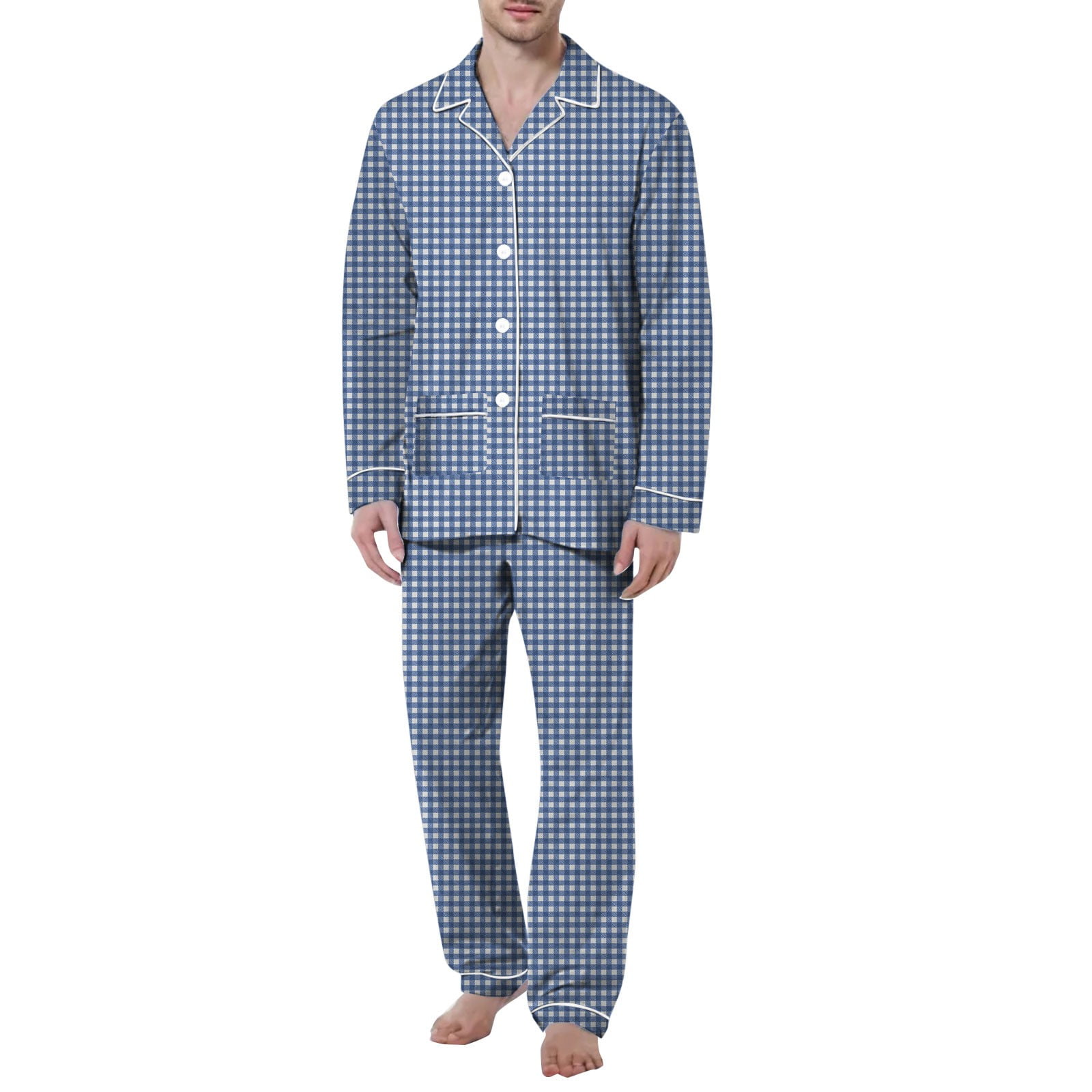 DHFJKG Fall Winter Pajamas For Men Plaid Loungewear Set Long Sleeve ...