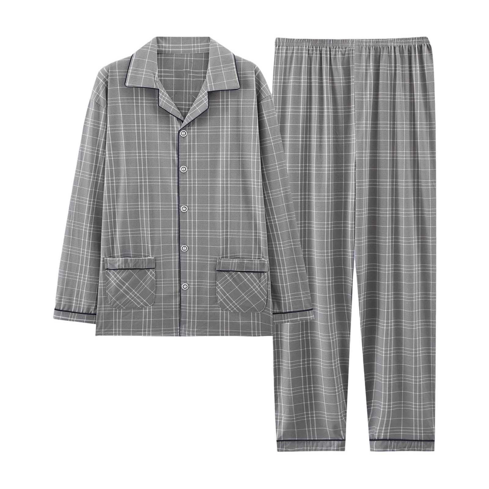 DHFJKG Fall Winter Plaid Pajama Set For Men Lightweight Loungewear Long ...
