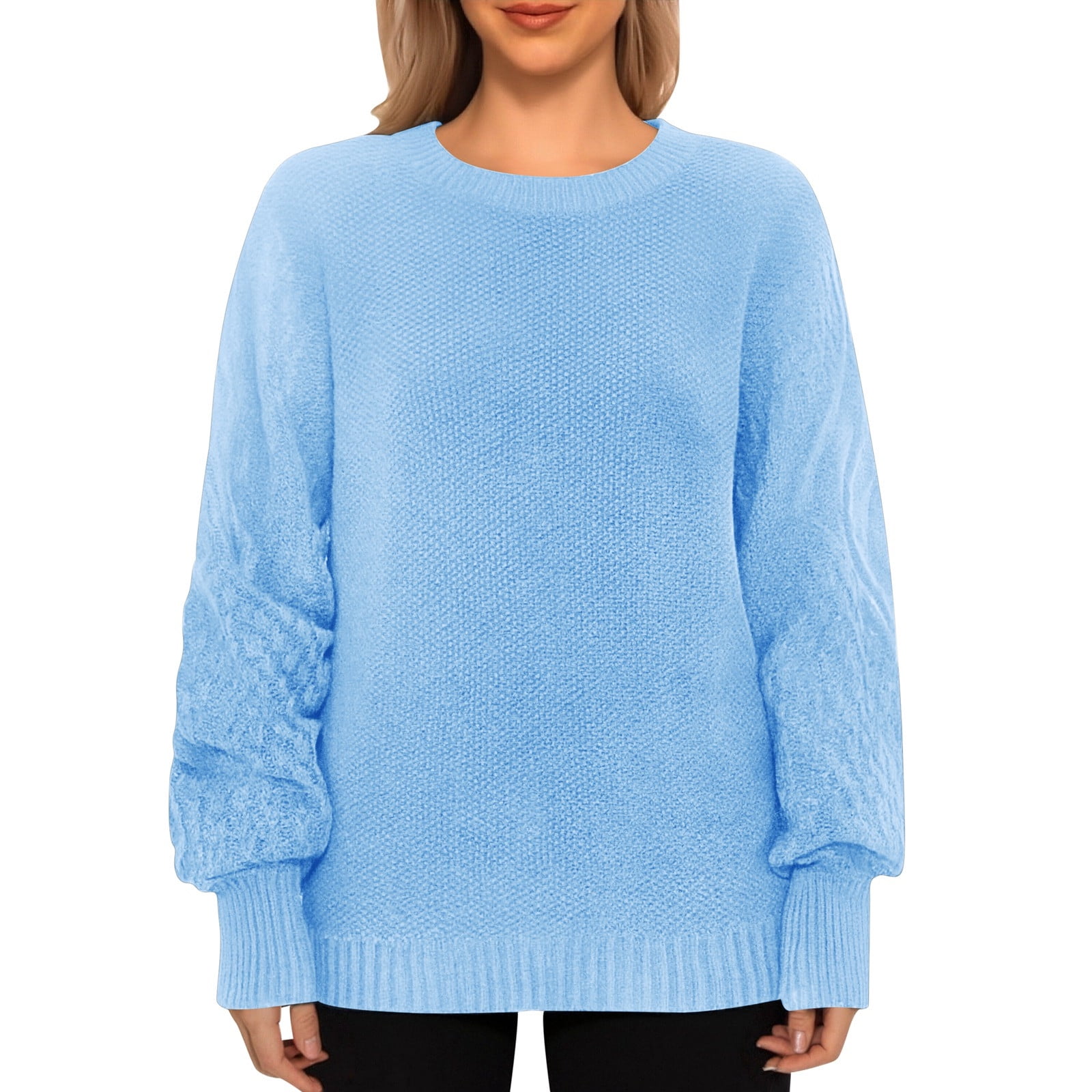 DHFJKG Fashion Knit Sweaters For Women Long Sleeve Crewneck Pullover ...