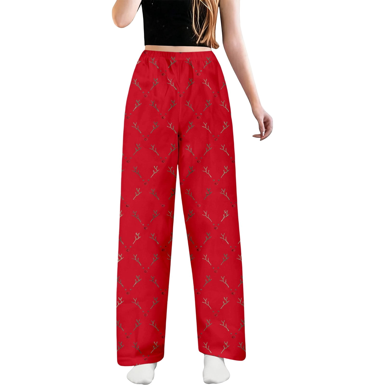 DHFJKG Flannel Christmas Pajamas Pants Women Red Nosed Reindeer Print ...