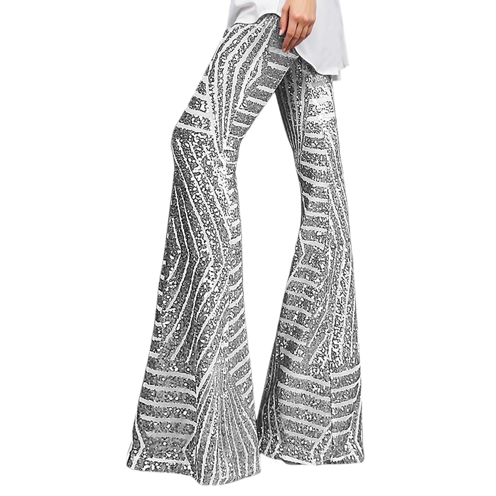 DHFJKG Flare Pants Women Sparkling Sequin Slim Fit Bootcut Floor Length ...