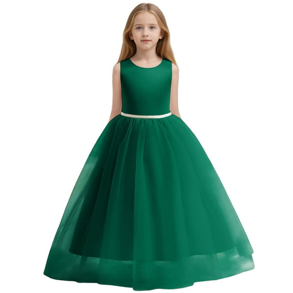 DHFJKG Flower Girls Satin Dresses Kids Wedding Sleeveless Backless Mesh ...