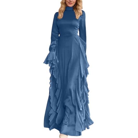 DHFJKG Formal Dresses For Women Flare Long Sleeve Dress High Neck ...