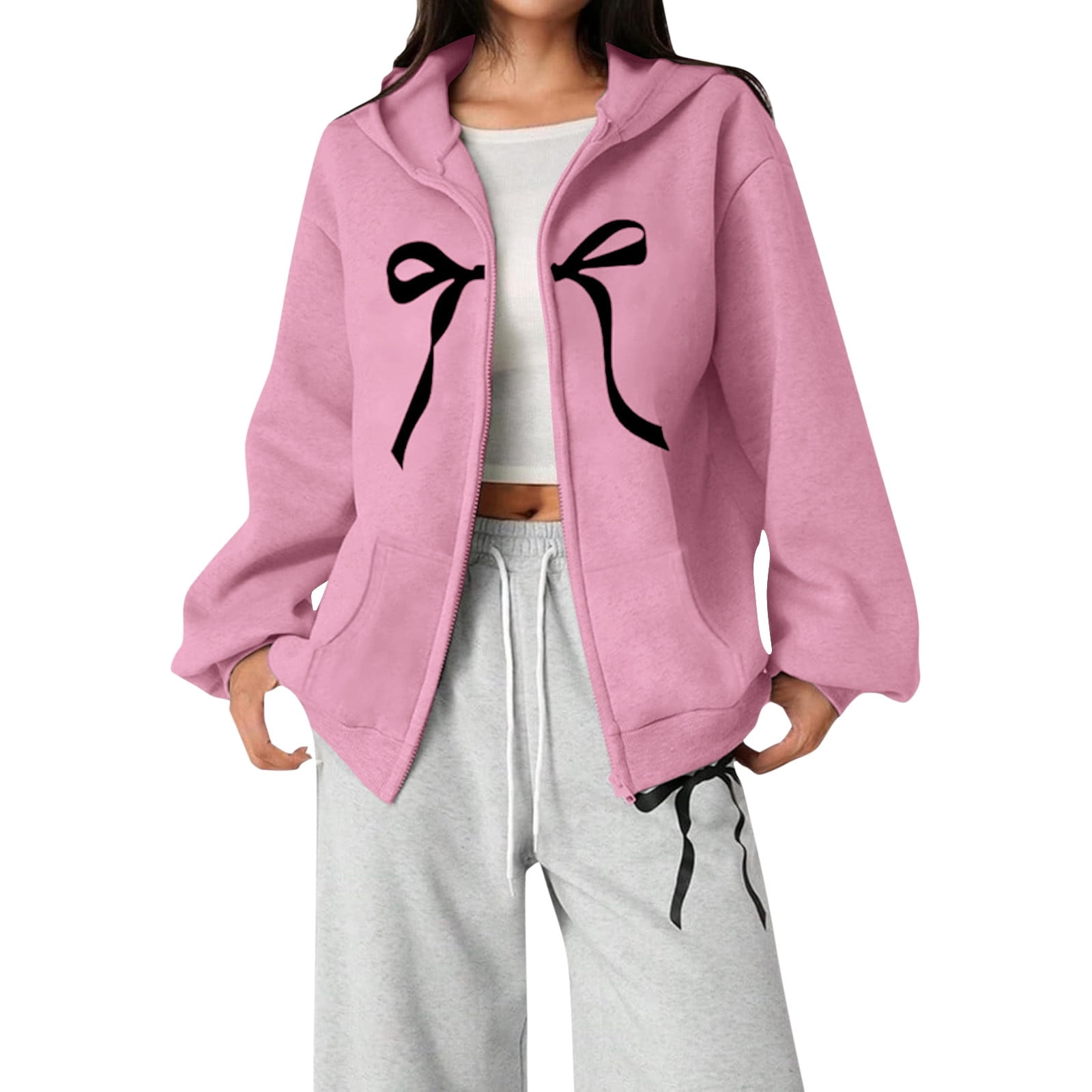 DHFJKG Girl Zip Up Hoodie Sweatshirt Lightweight Soft Bow Print Long ...