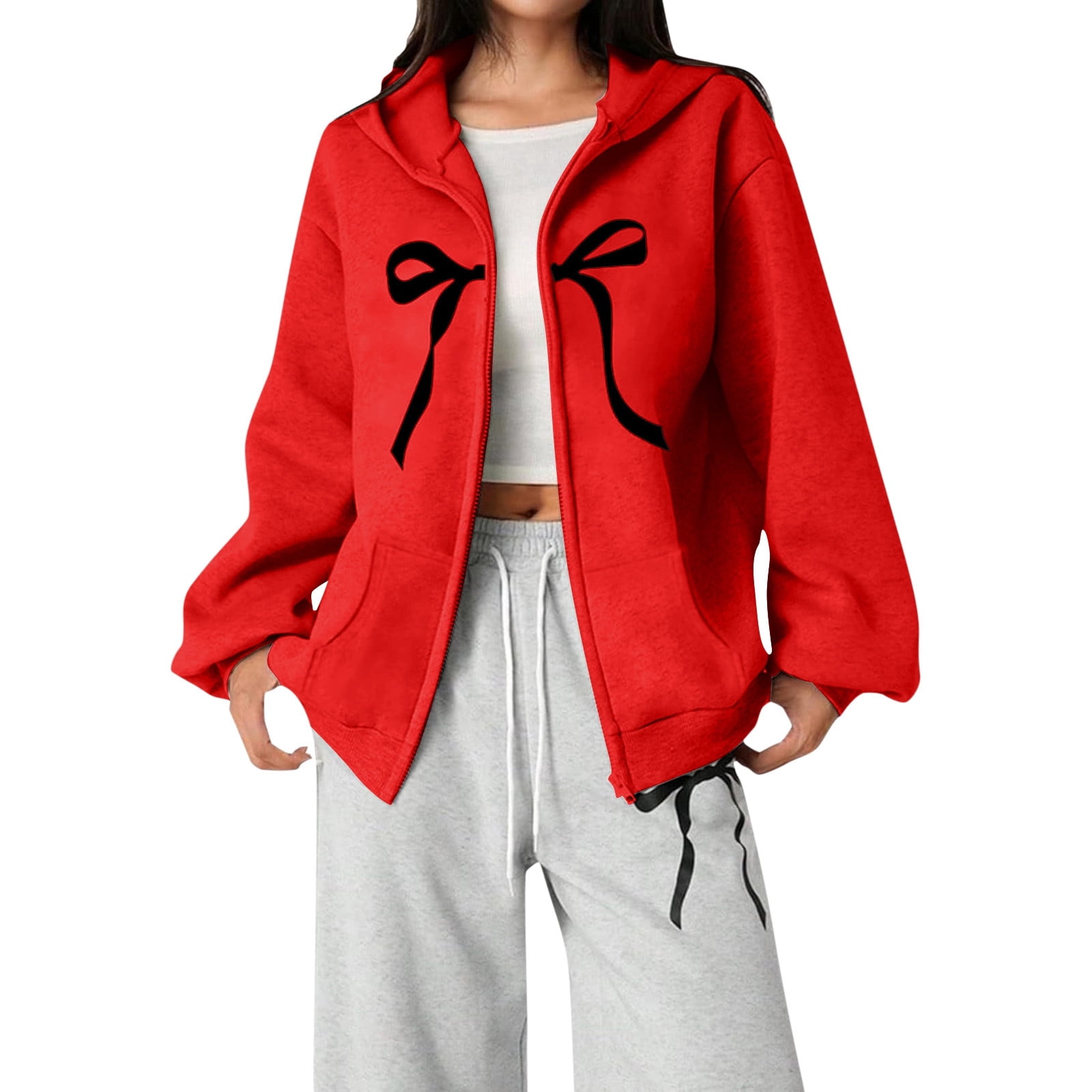 DHFJKG Girl Zip Up Hoodie Sweatshirt Lightweight Soft Bow Print Long ...