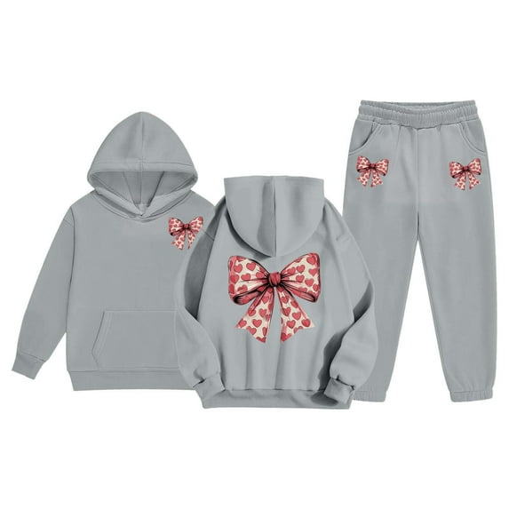 DHFJKG Girls 2 Piece Outfits Sweatsuit Set Fuzzy Lining Long Sleeve Bow ...