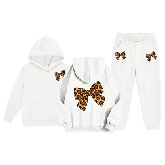 DHFJKG Girls 2 Piece Outfits Sweatsuit Set Fuzzy Lining Long Sleeve Bow ...