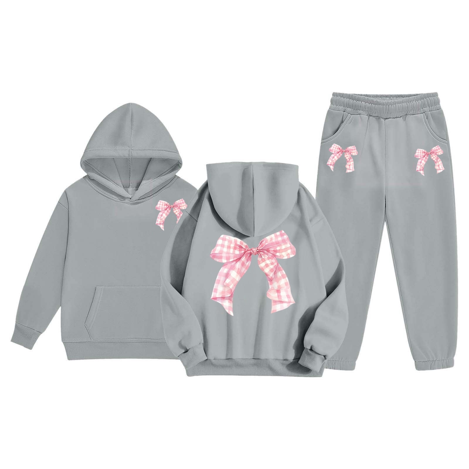 DHFJKG Girls 2 Piece Outfits Sweatsuit Set Fuzzy Lining Long Sleeve Bow ...