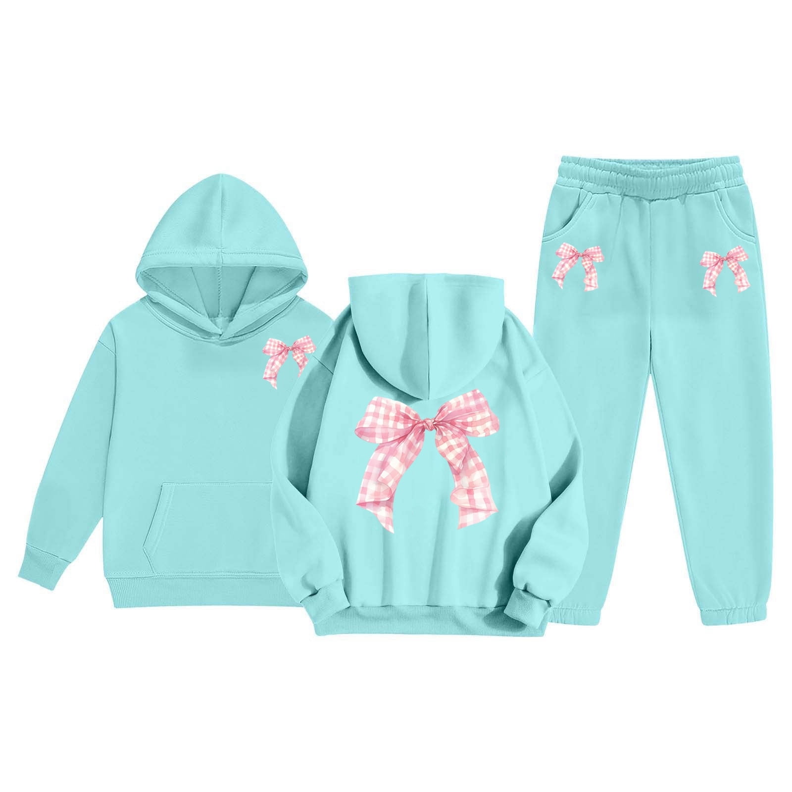 DHFJKG Girls 2 Piece Outfits Sweatsuit Set Fuzzy Lining Long Sleeve Bow ...
