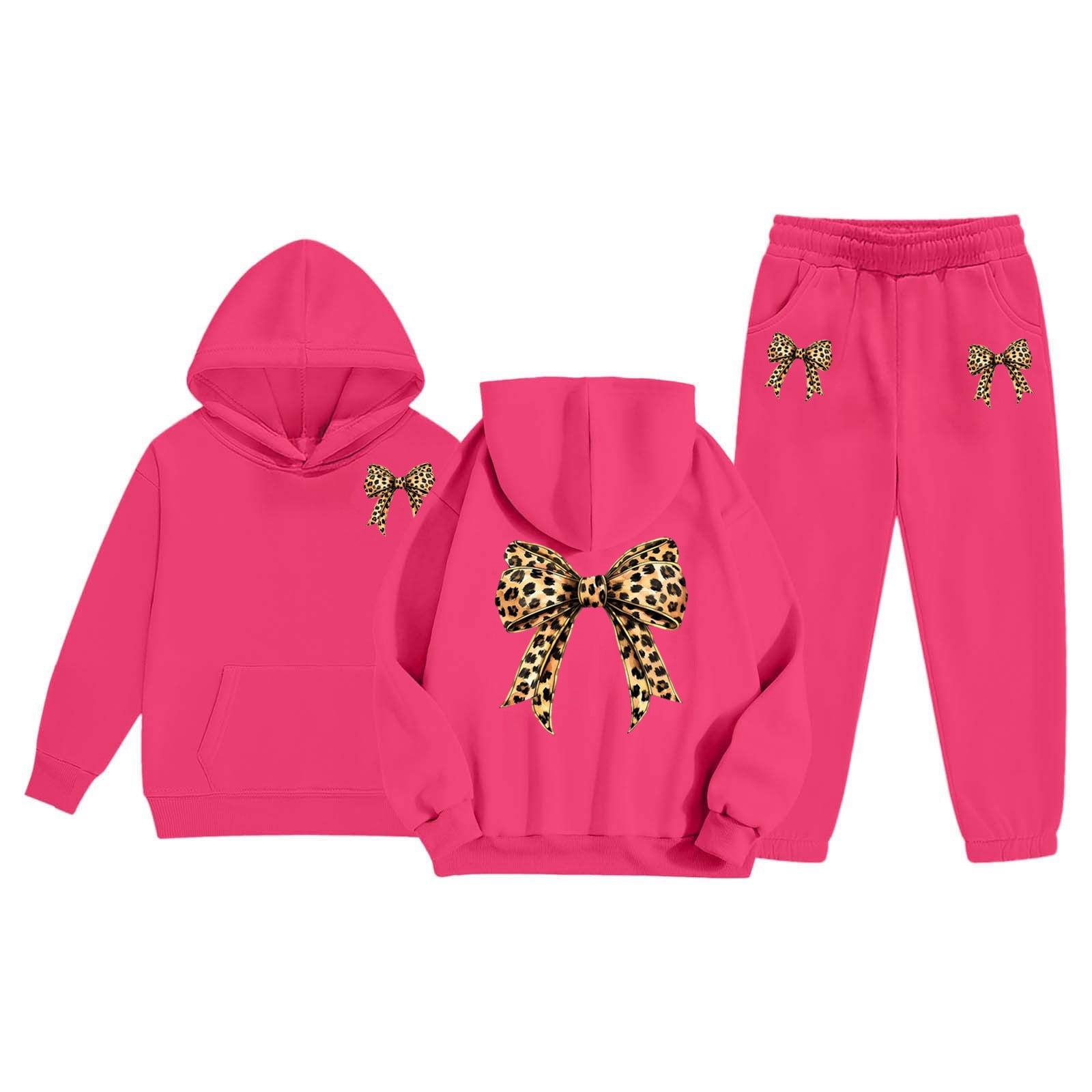 DHFJKG Girls 2 Piece Outfits Sweatsuit Set Fuzzy Lining Long Sleeve Bow ...