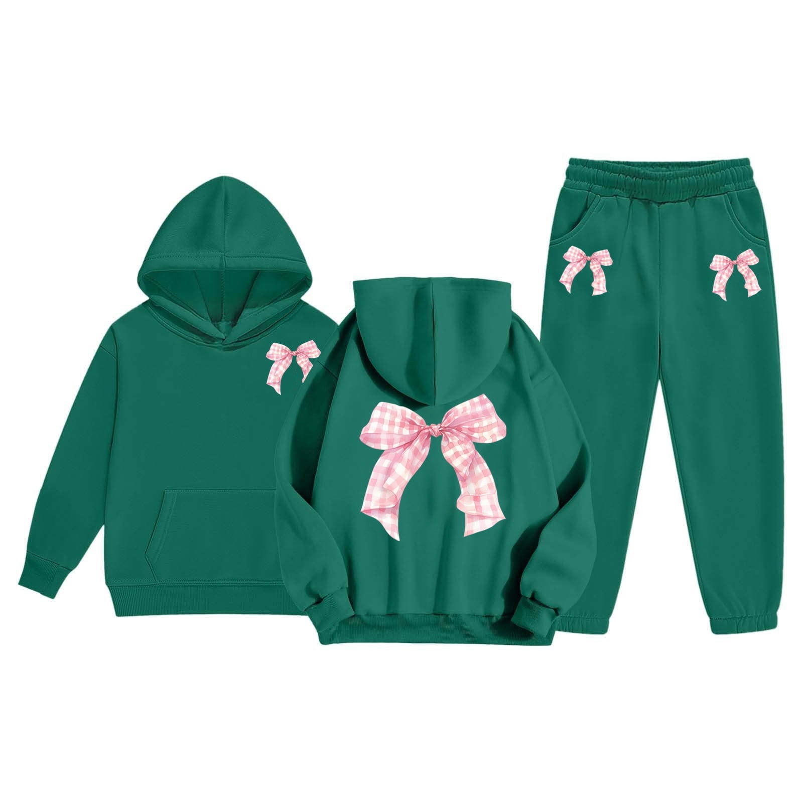 DHFJKG Girls 2 Piece Outfits Sweatsuit Set Fuzzy Lining Long Sleeve Bow ...