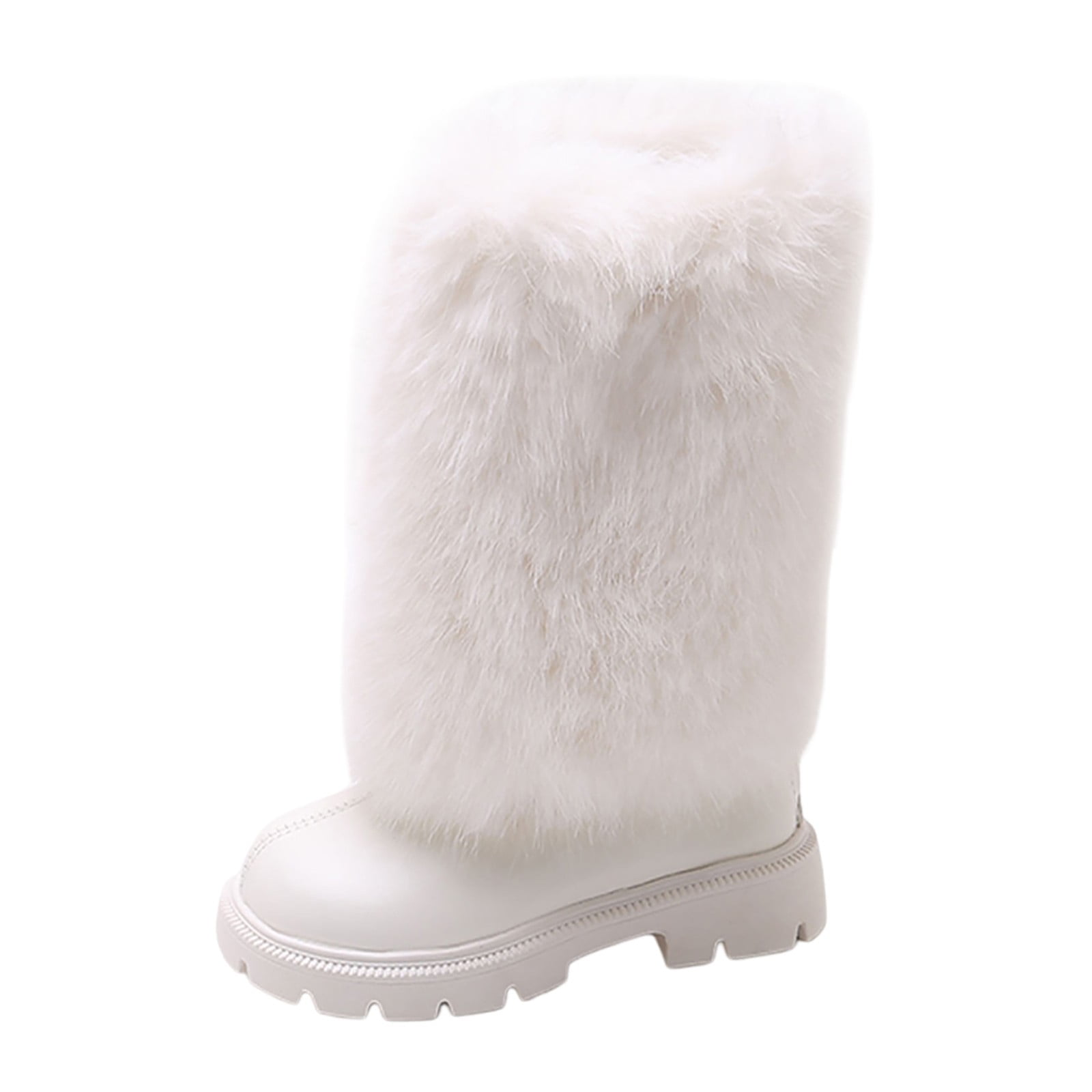 DHFJKG Girls Boots Mid Calf Boots With Zipper Fuzzy Lining Leather ...