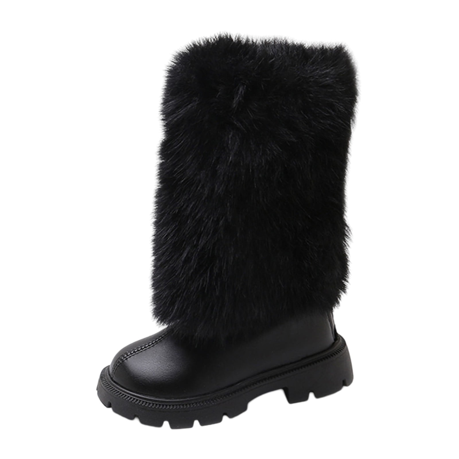 DHFJKG Girls Boots Mid Calf Boots With Zipper Fuzzy Lining Leather ...