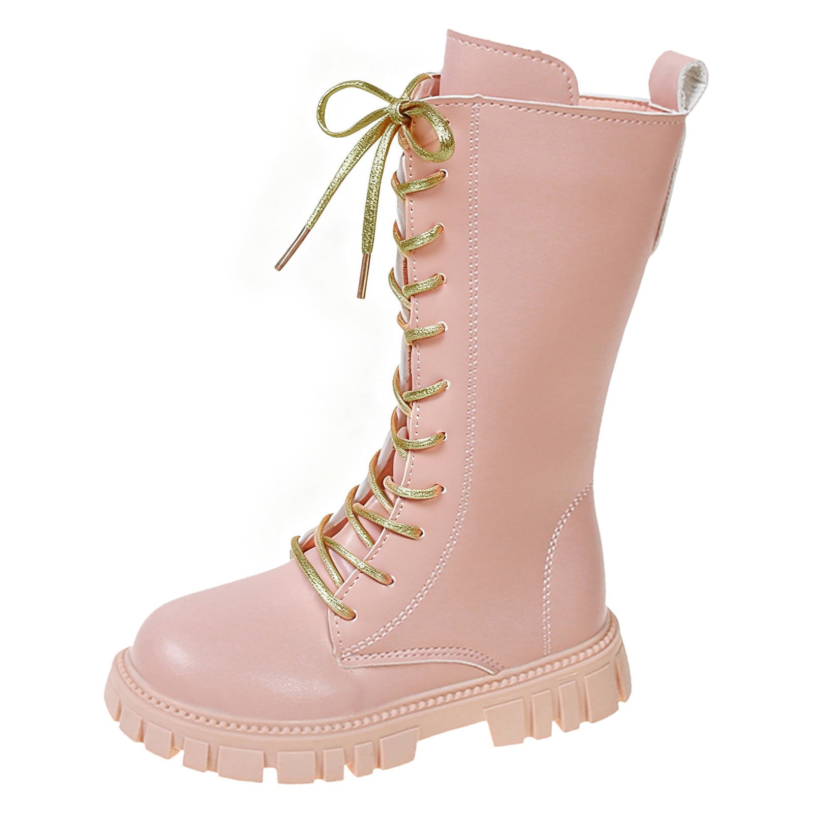 DHFJKG Girls Boots Mid Calf High Thick Fuzzy Lining Leather Upper Round ...