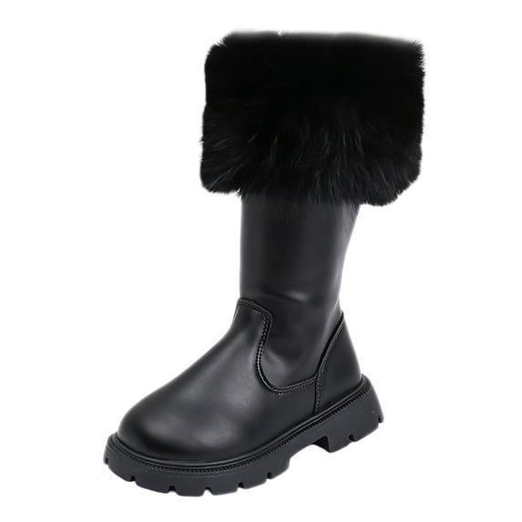 DHFJKG Girls Boots Mid Calf High With Zipper Leather Upper Round Toe ...