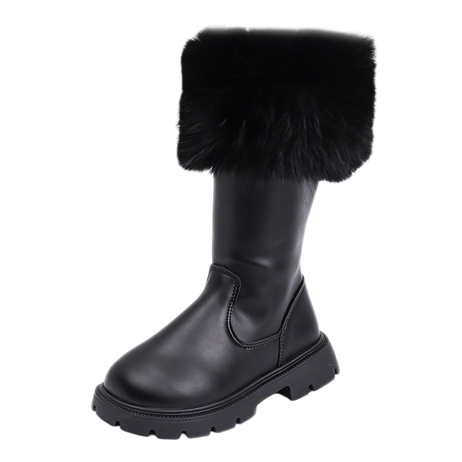 DHFJKG Girls Boots Mid Calf High With Zipper Leather Upper Round Toe ...