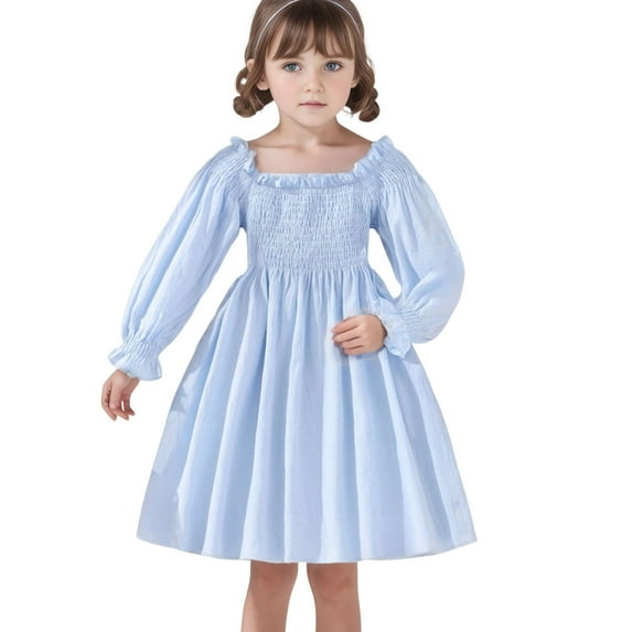 DHFJKG Girls Cami Dresses Ruched Smocked Waist Ruffle Scoop Neck Long ...