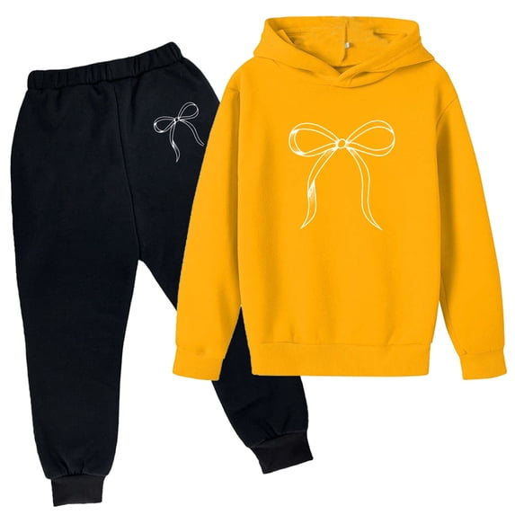 DHFJKG Girls Clothes Sweatshirt Sweatpants Set Bow Print Long Sleeve ...