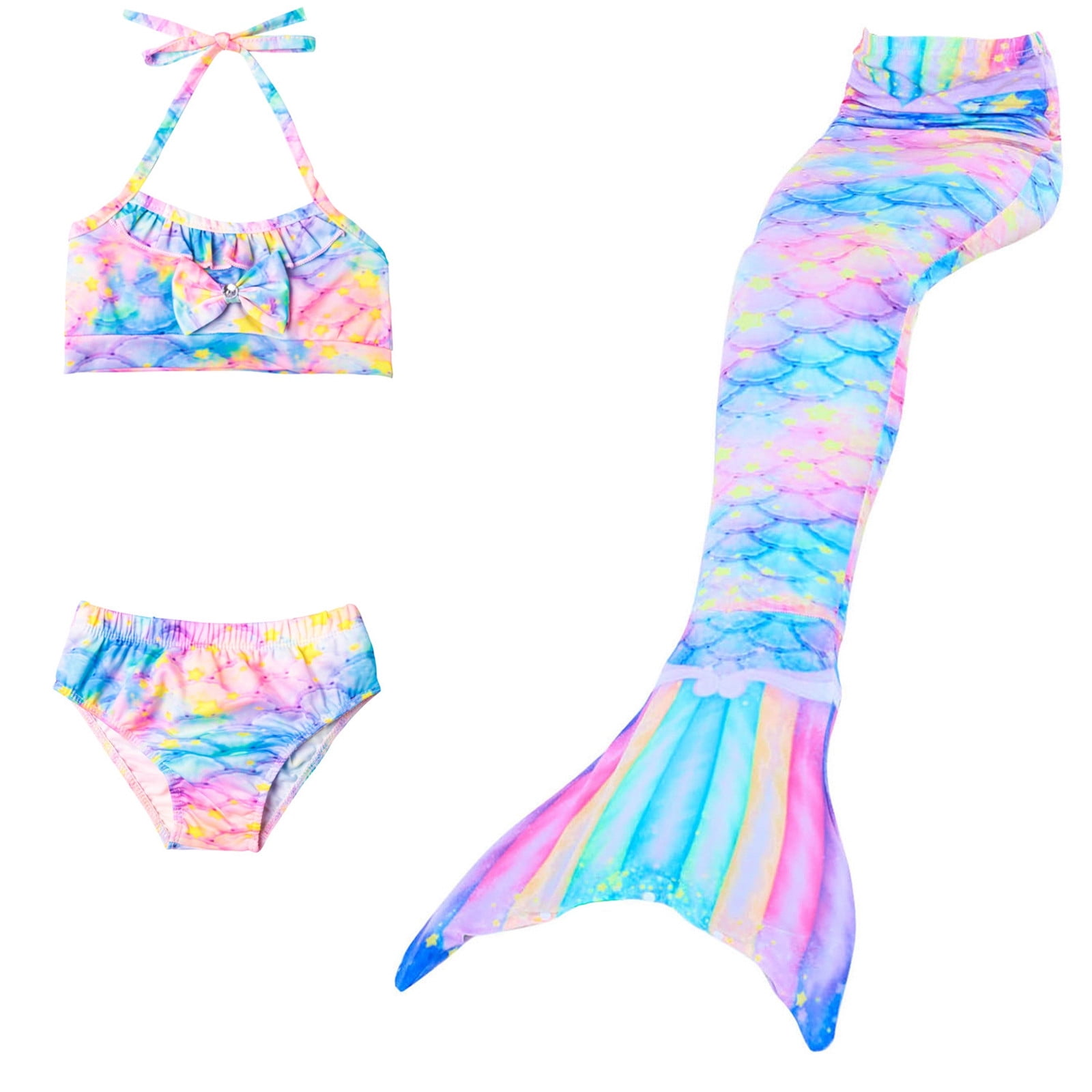 DHFJKG Girls Halter Swimwear Set With Fishtail For Beach Pool Bow ...