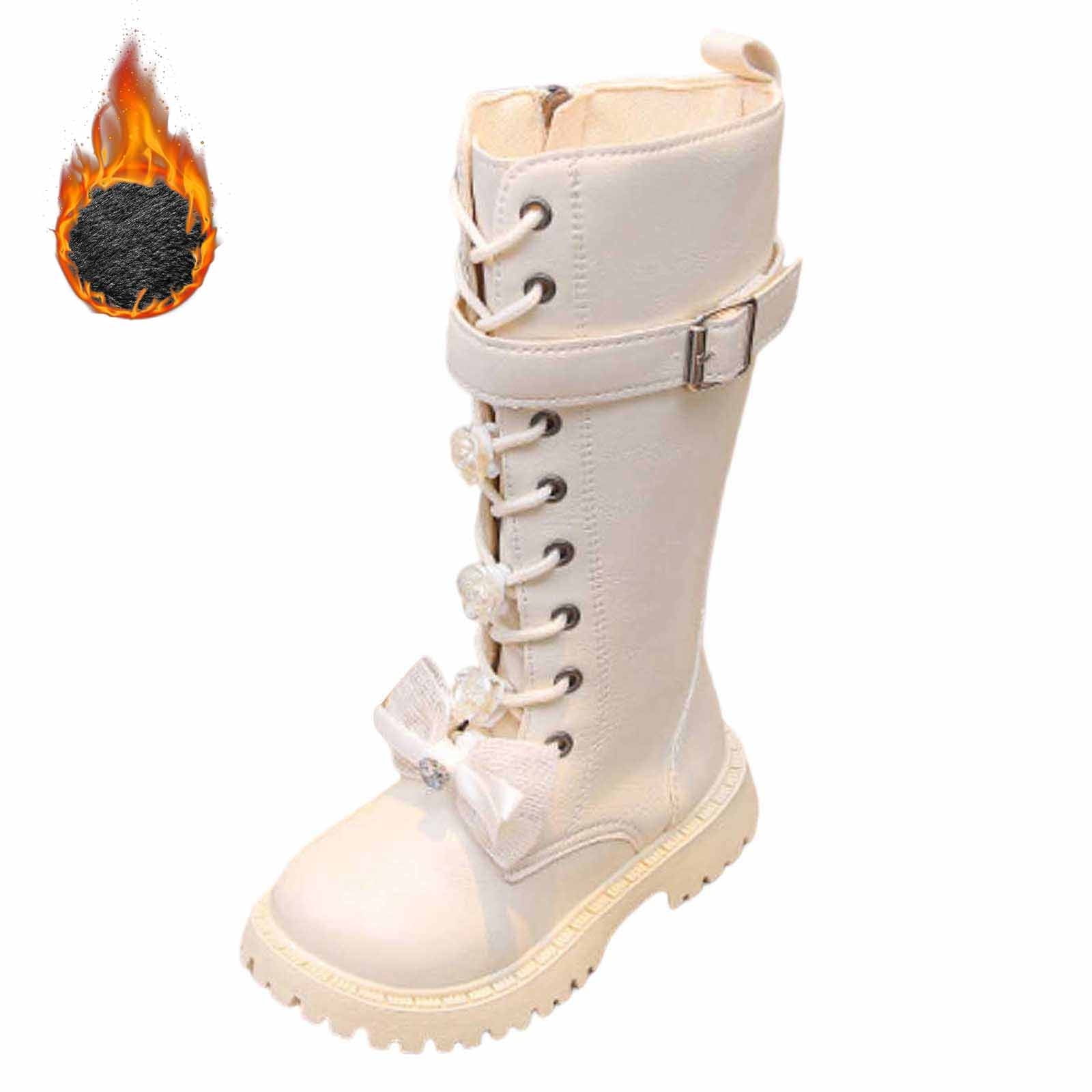 DHFJKG Girls Knee High Boots Fuzzy Lining Insulated Lace Up Side Zipper ...