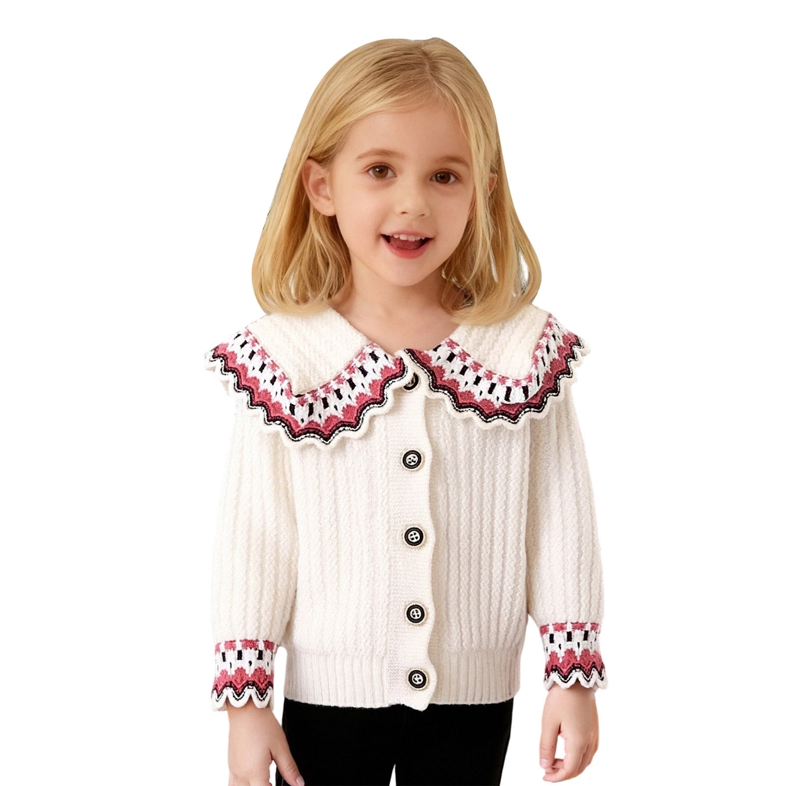DHFJKG Girls Knitted Cardigan Sweater Peter Pan Collar Long Sleeve ...