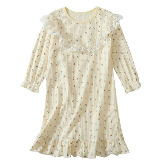 DHFJKG Girls Lace Trim Dresses Ruffle Long Sleeve Casual Knee-Length ...
