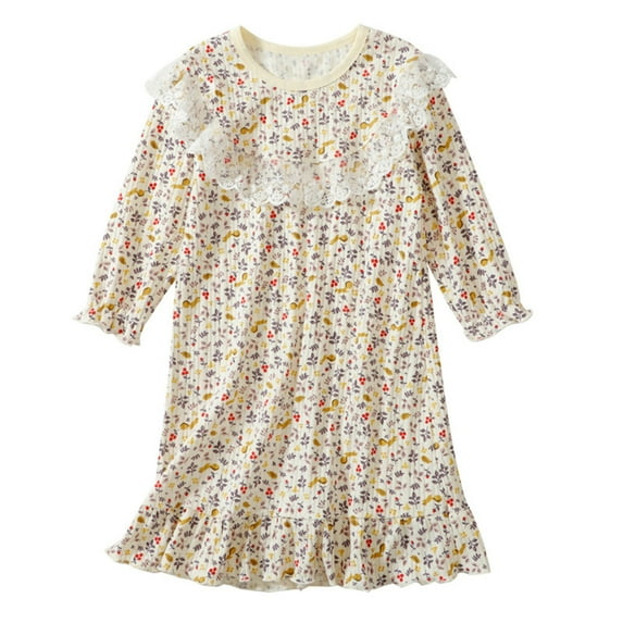 DHFJKG Girls Lace Trim Dresses Ruffle Long Sleeve Casual Knee-Length ...