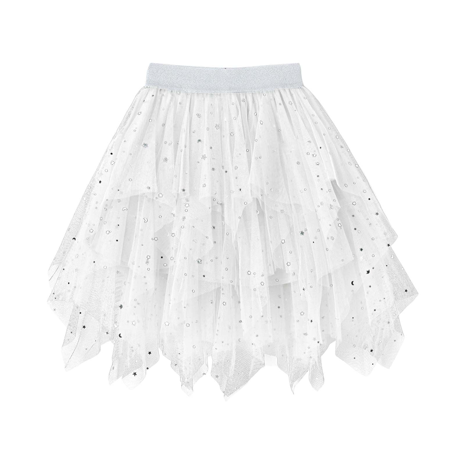 DHFJKG Girls Layered Mesh Skirt Tutu Sparkly Sequins Star Pattern Midi ...