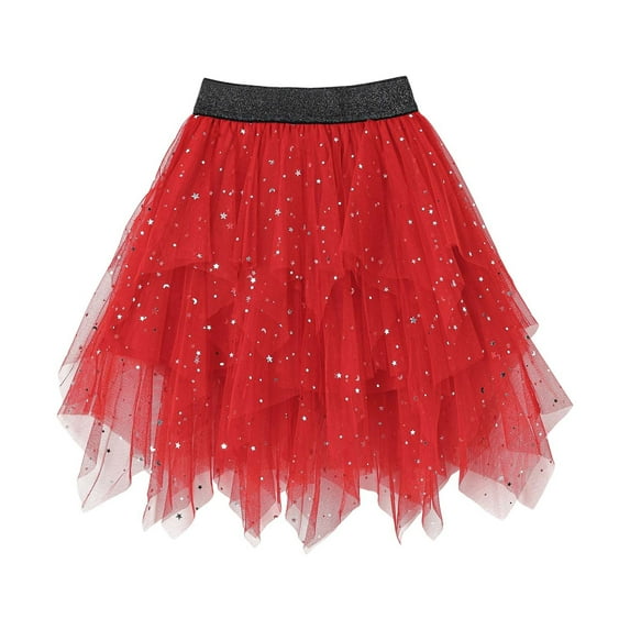 DHFJKG Girls Layered Mesh Skirt Tutu Sparkly Sequins Star Pattern Midi ...