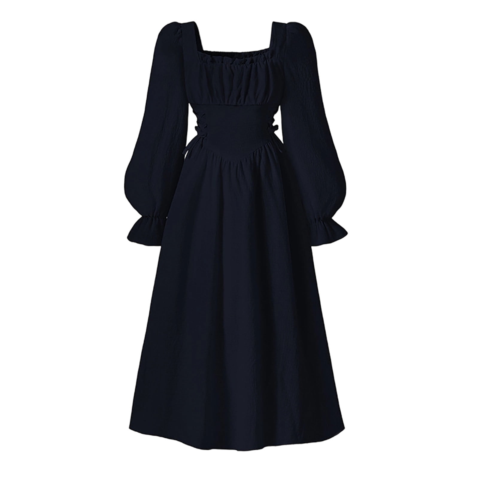 DHFJKG Girls Long Sleeve Dress Square Neck Puff Ruffle Sleeve Smocked ...