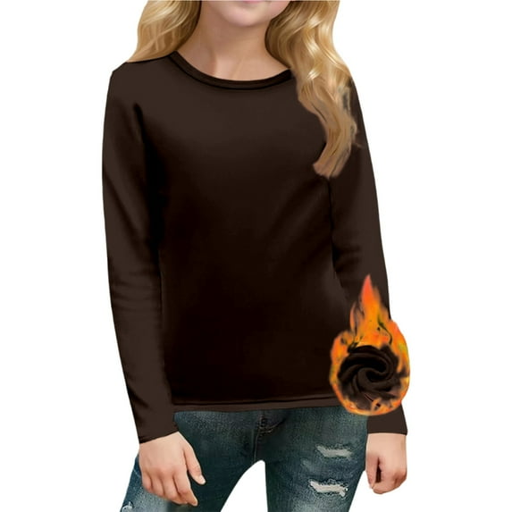 DHFJKG Girls Long Sleeve Shirts Fuzzy Lining Round Neck Casual Plain ...