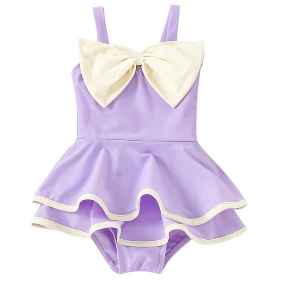 DHFJKG Girls One Piece Swimwear Swimsuit With Cute Bowknot Strap ...