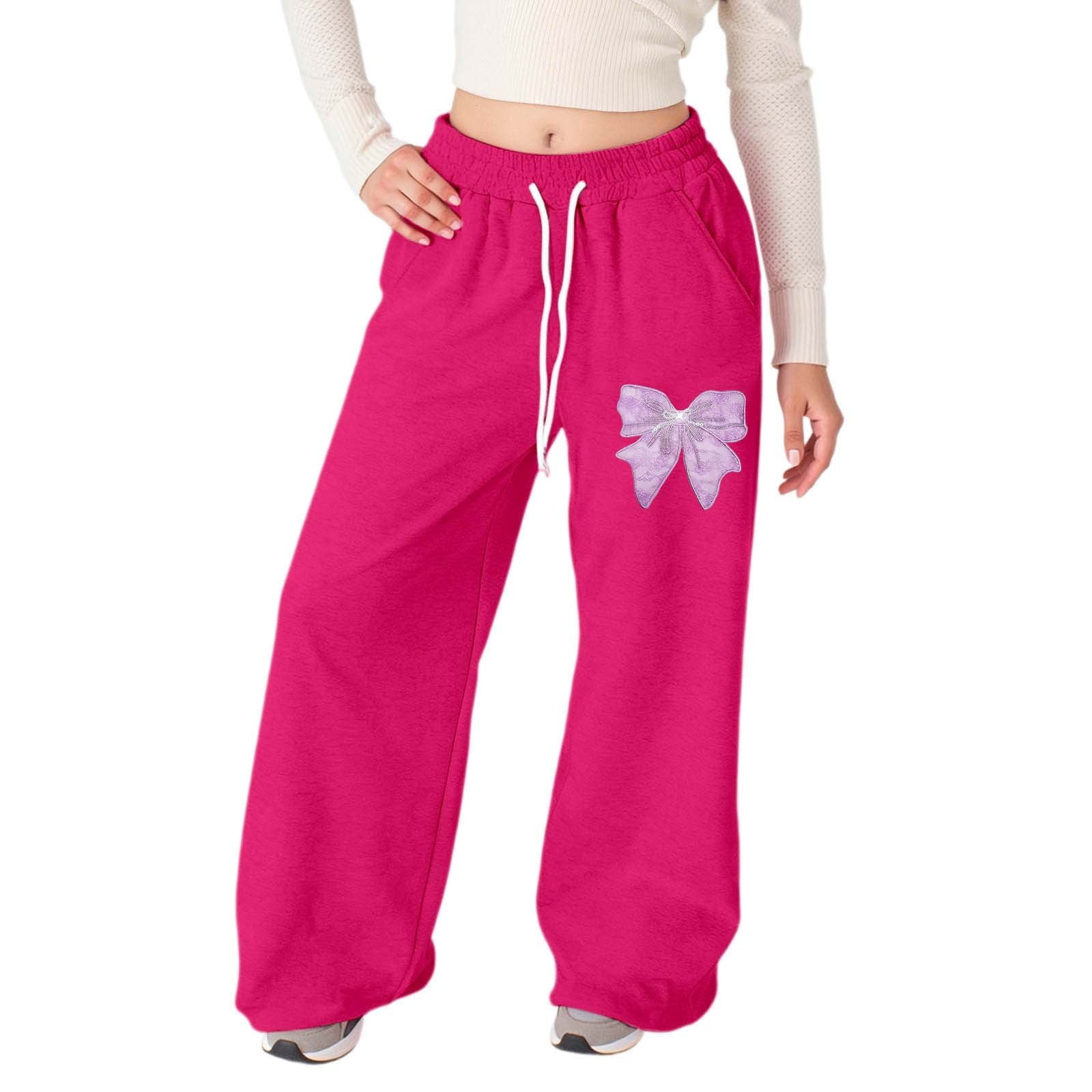 DHFJKG Girls Sweatpants Girls Bow Tie Wide Leg Jogger Pants Lightweight ...