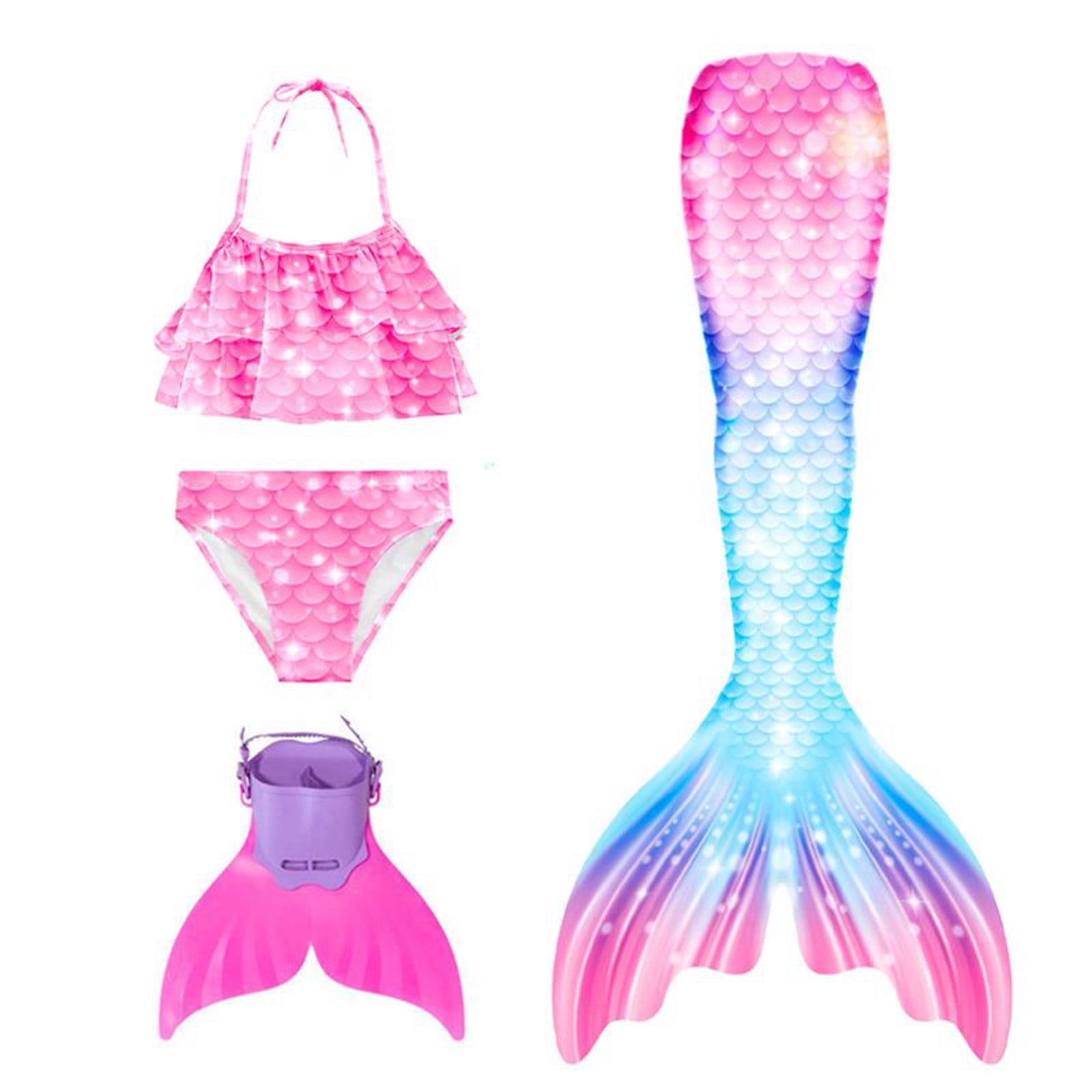 DHFJKG Girls Swimwear Set Fishtail Bikini Swimsuit With Flipper 4PCS ...