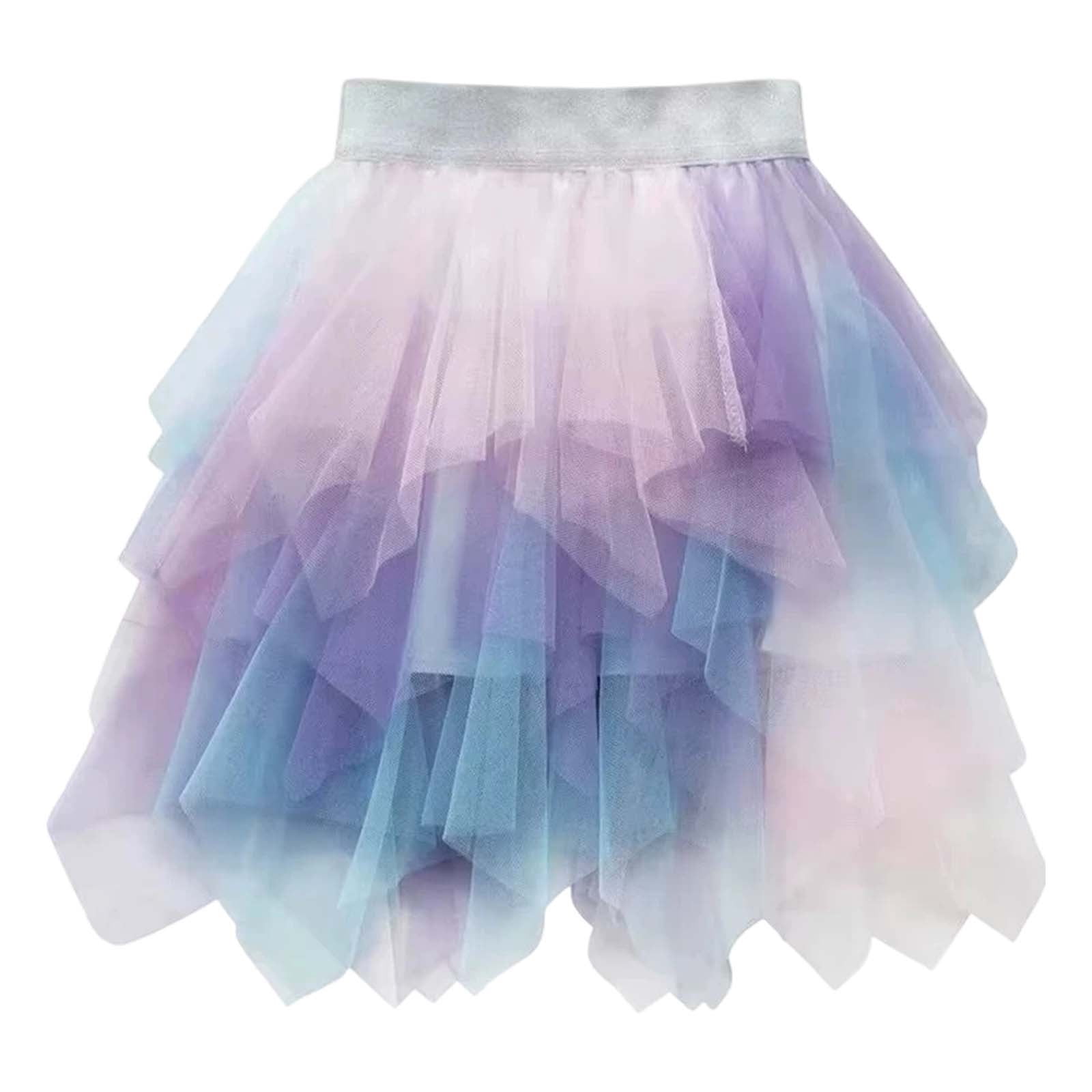 DHFJKG Girls Tiered Skirt Layerd Asymmetric Hem Elastic Waist Mini Mesh ...