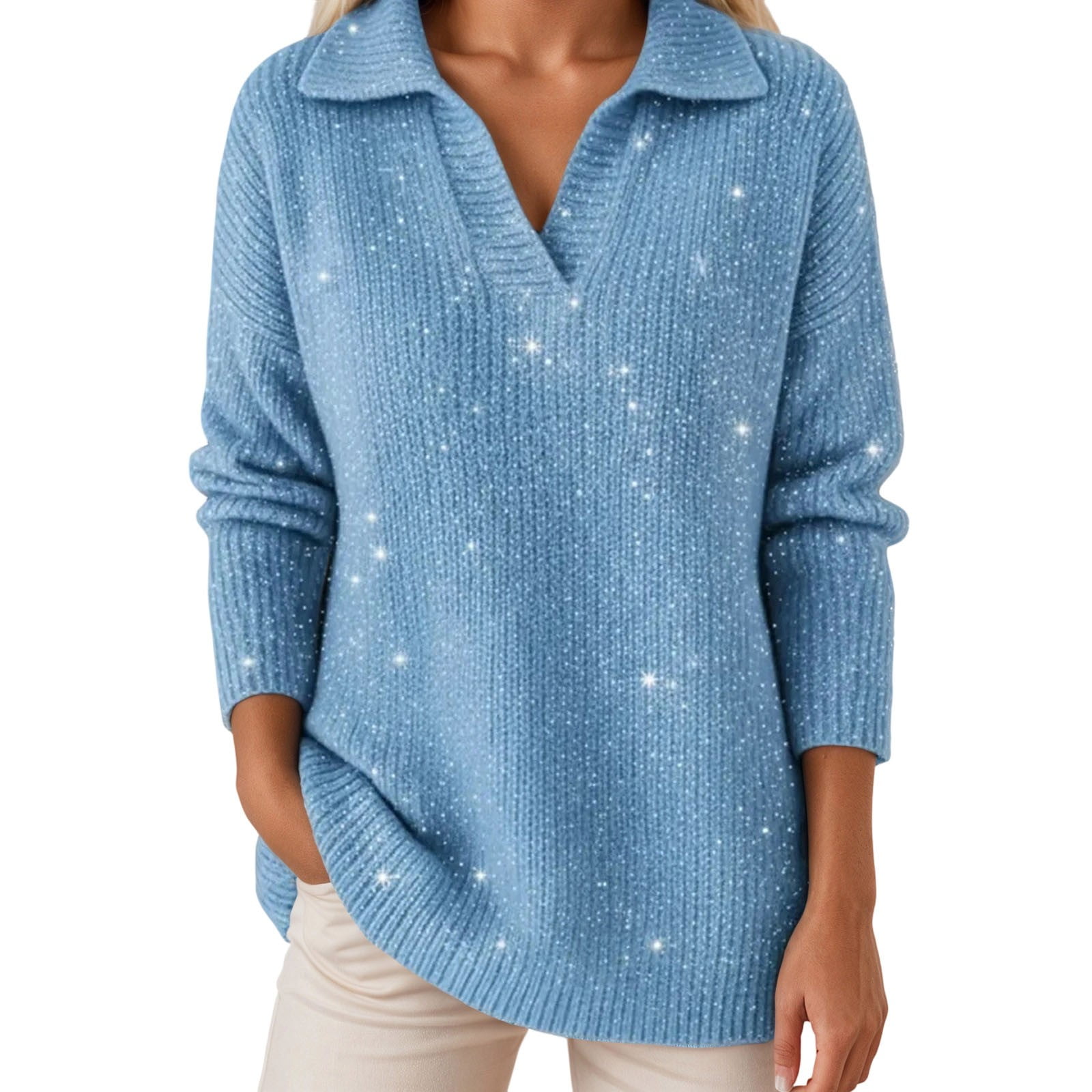 DHFJKG Glitter Sweaters For Women Long Sleeve Casual Knit Top Sparkly ...