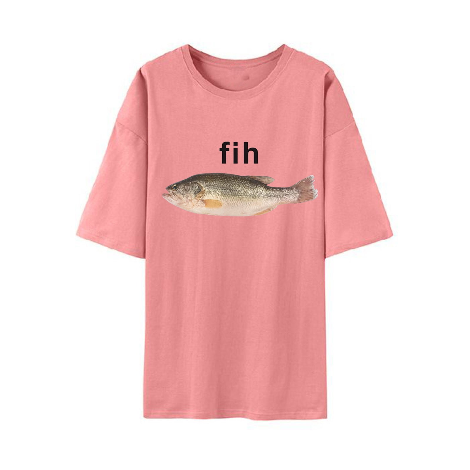 DHFJKG Graphic Tees For Women Funny Fish Printed Short Sleeve Crew Neck ...