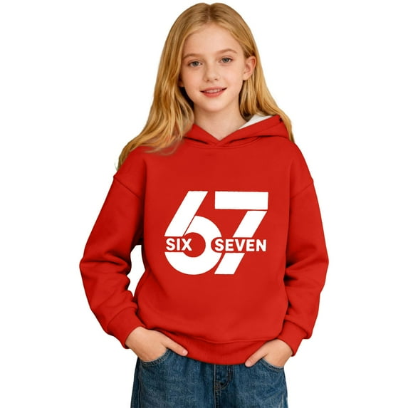 DHFJKG Hoodies Boys Girls 67 Shirt Letter Print Fuzzy Lining Long ...