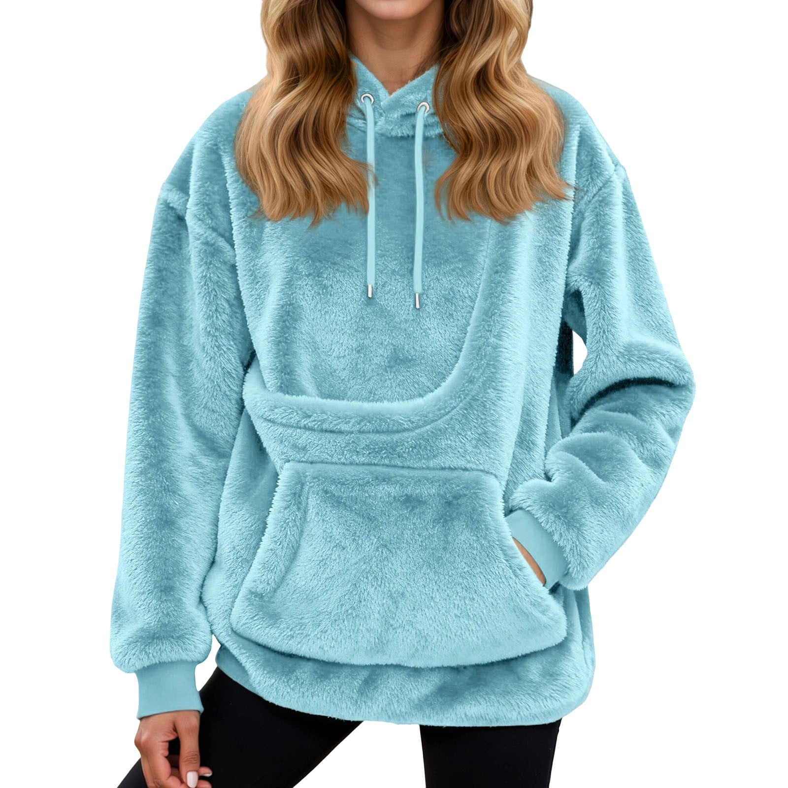 DHFJKG Hoodies For Women Cat Pouch Flannel Hooded Drawstring Sweatshirt ...