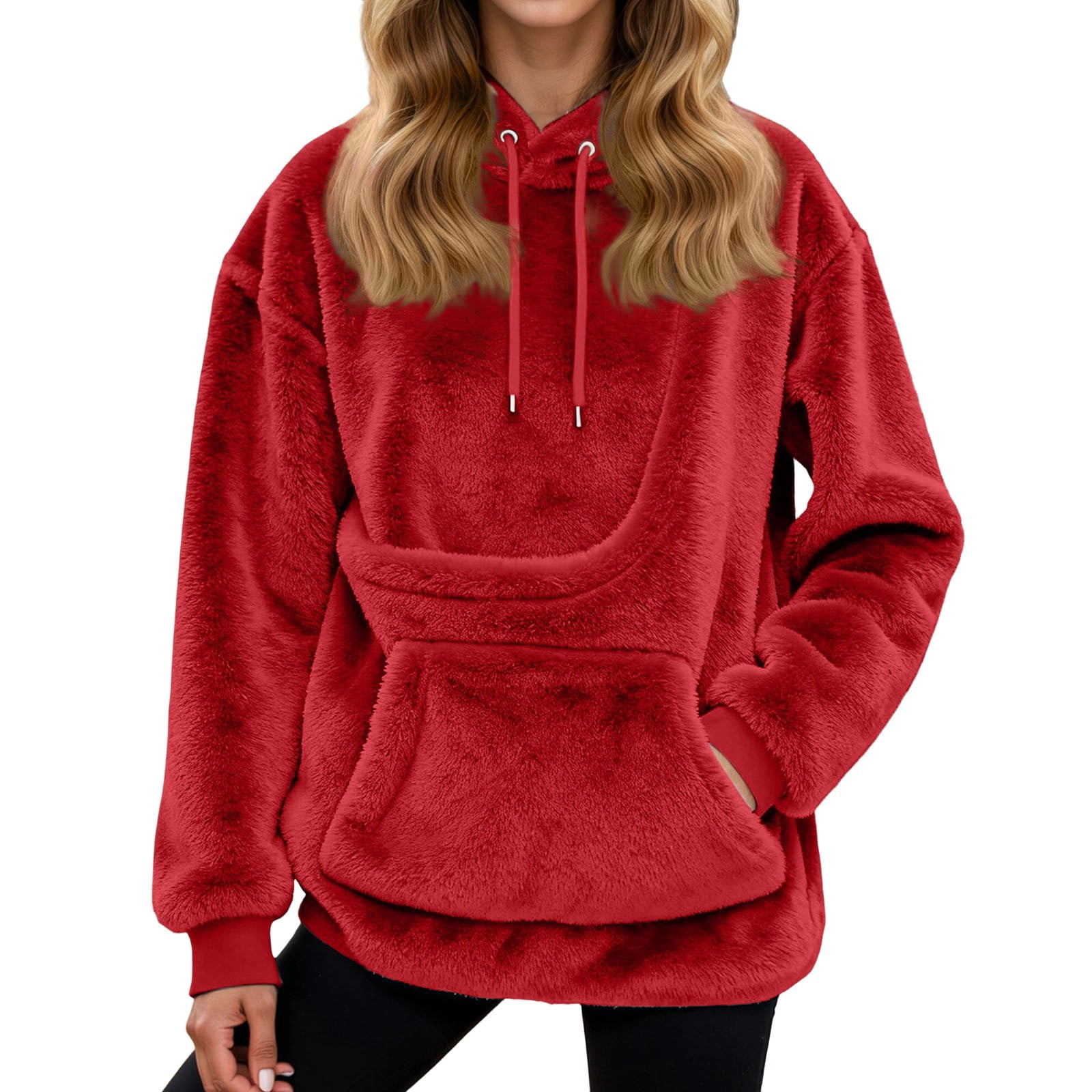 DHFJKG Hoodies For Women Cat Pouch Flannel Hooded Drawstring Sweatshirt ...