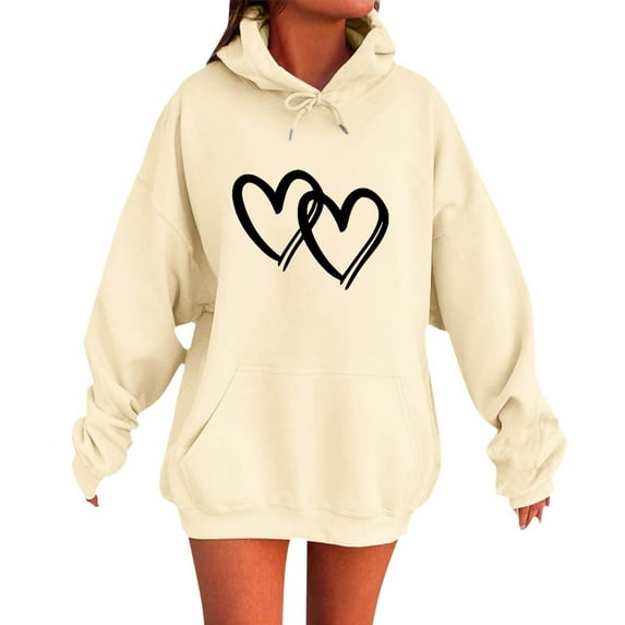 DHFJKG Hoodies For Women Oversized Heart Print Sweatshirt Drop Shoulder ...