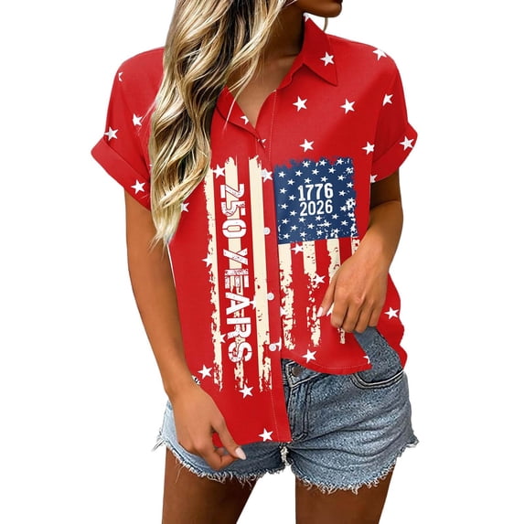 DHFJKG Independence Day Shirts For Women Short Sleeve Button Up Shirts ...