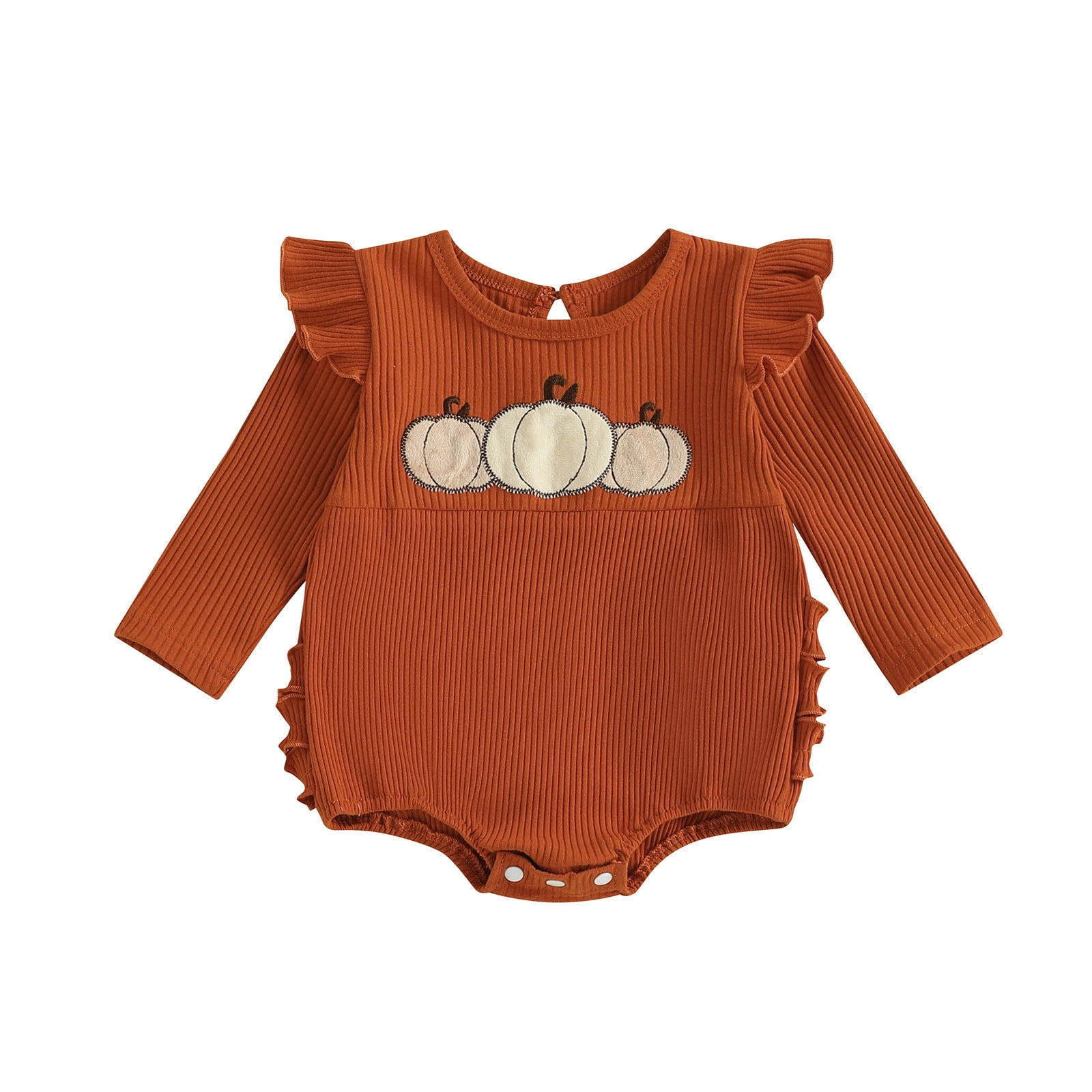DHFJKG Baby Girls Bodysuits Halloween Long Sleeve Pumpkin Embroidery Ribbed Onesie Comfortable ...